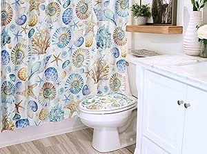 Amazon.com: Toilet Tattoos Shower Curtain Antigua Seashells with Lid ...