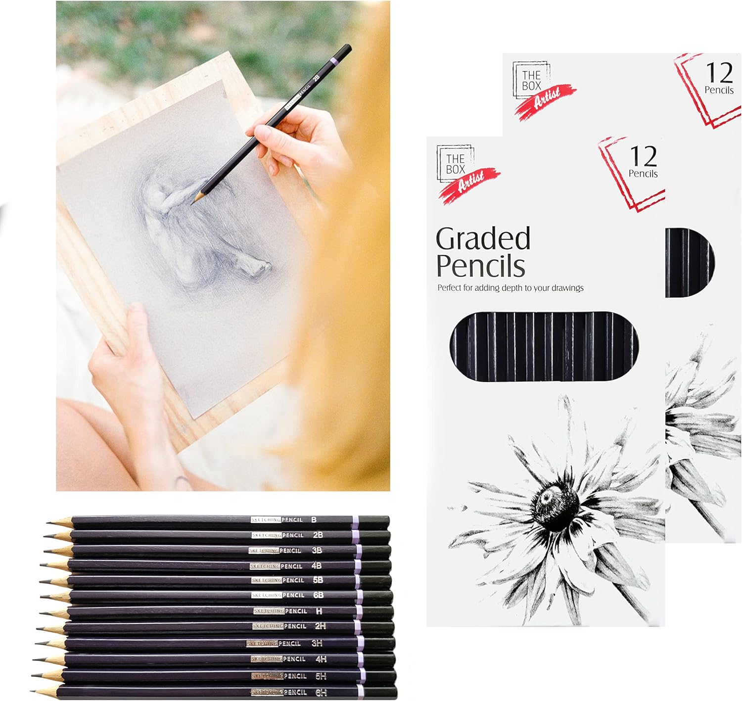 24 x Premium Sketching Pencils for Drawing, Sketching and Art including ...