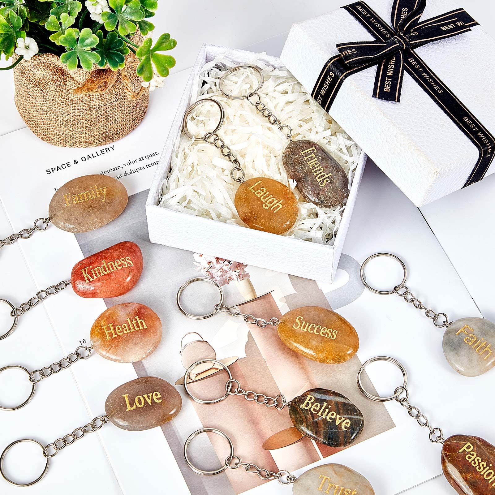 Carved River Rock Pendant Names Of Jesus Christ INRI Stone Keychains