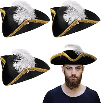 Amazon.com: Liitrsh 3 Pcs Tricorn Pirate Hat with Feather Buccaneer ...