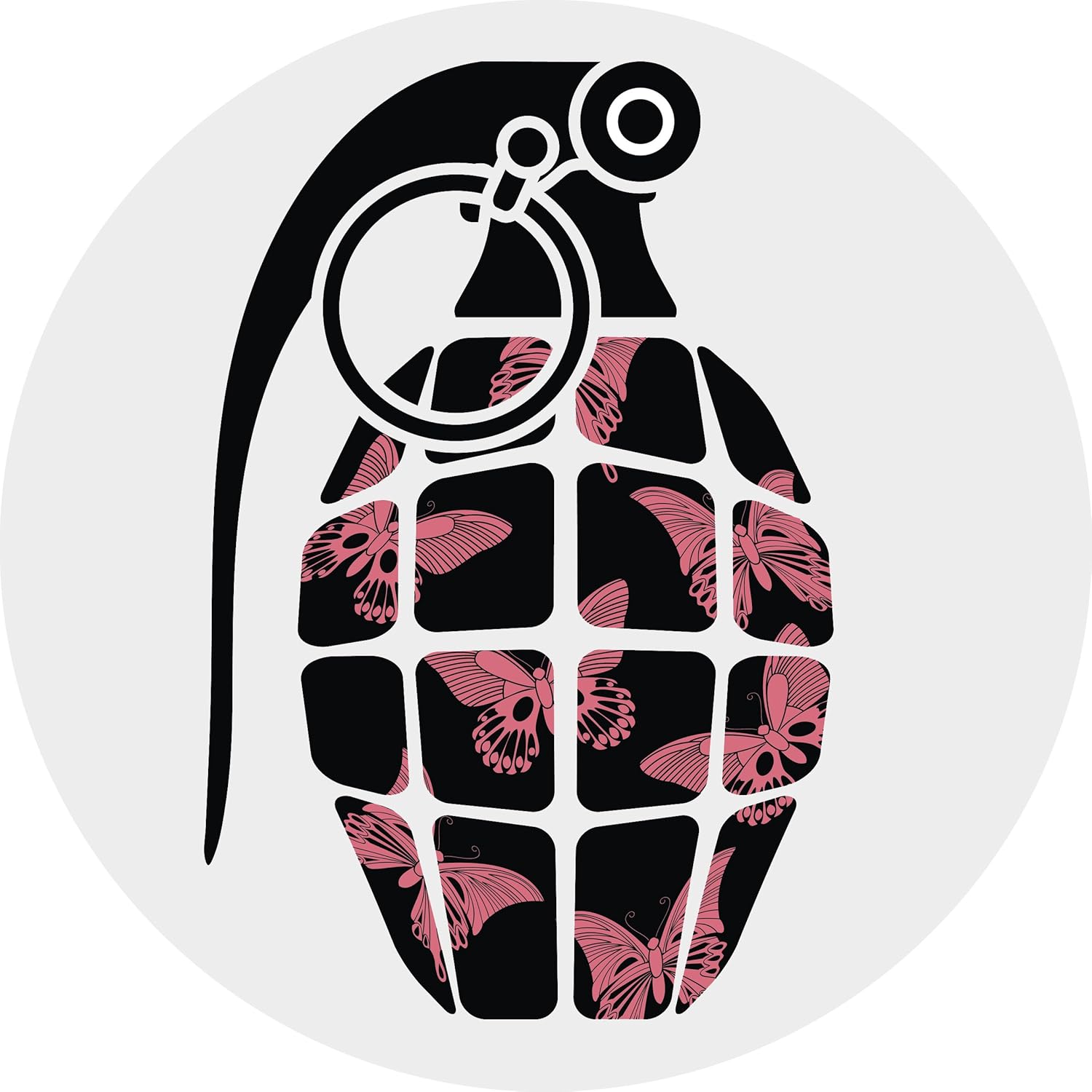 Dangerous Black Grenade With Pink Butterflies Cartoon Icon Vinyl ...