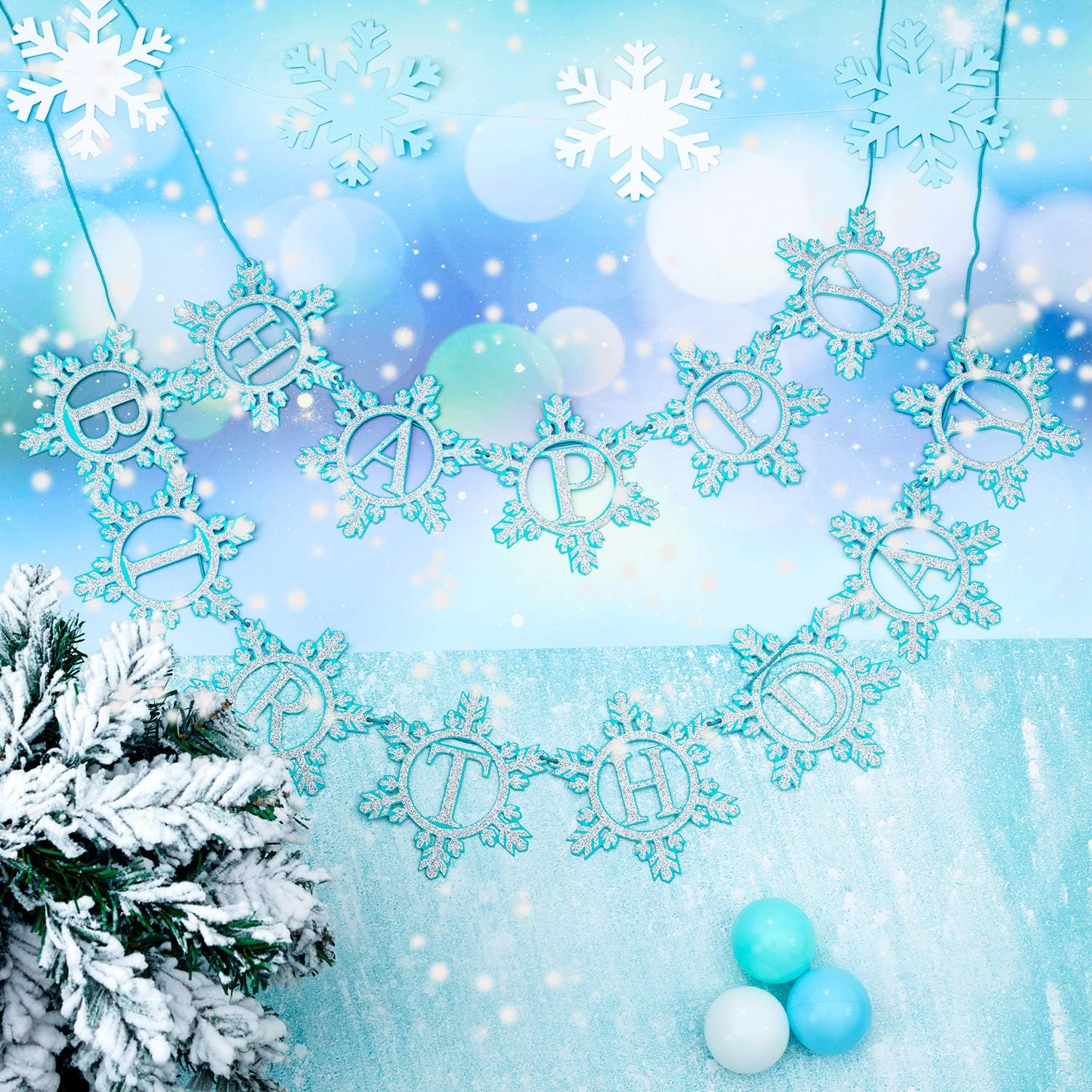3 Pieces Snowflake Happy Birthday Banner Snowflake Decorations Banner ...