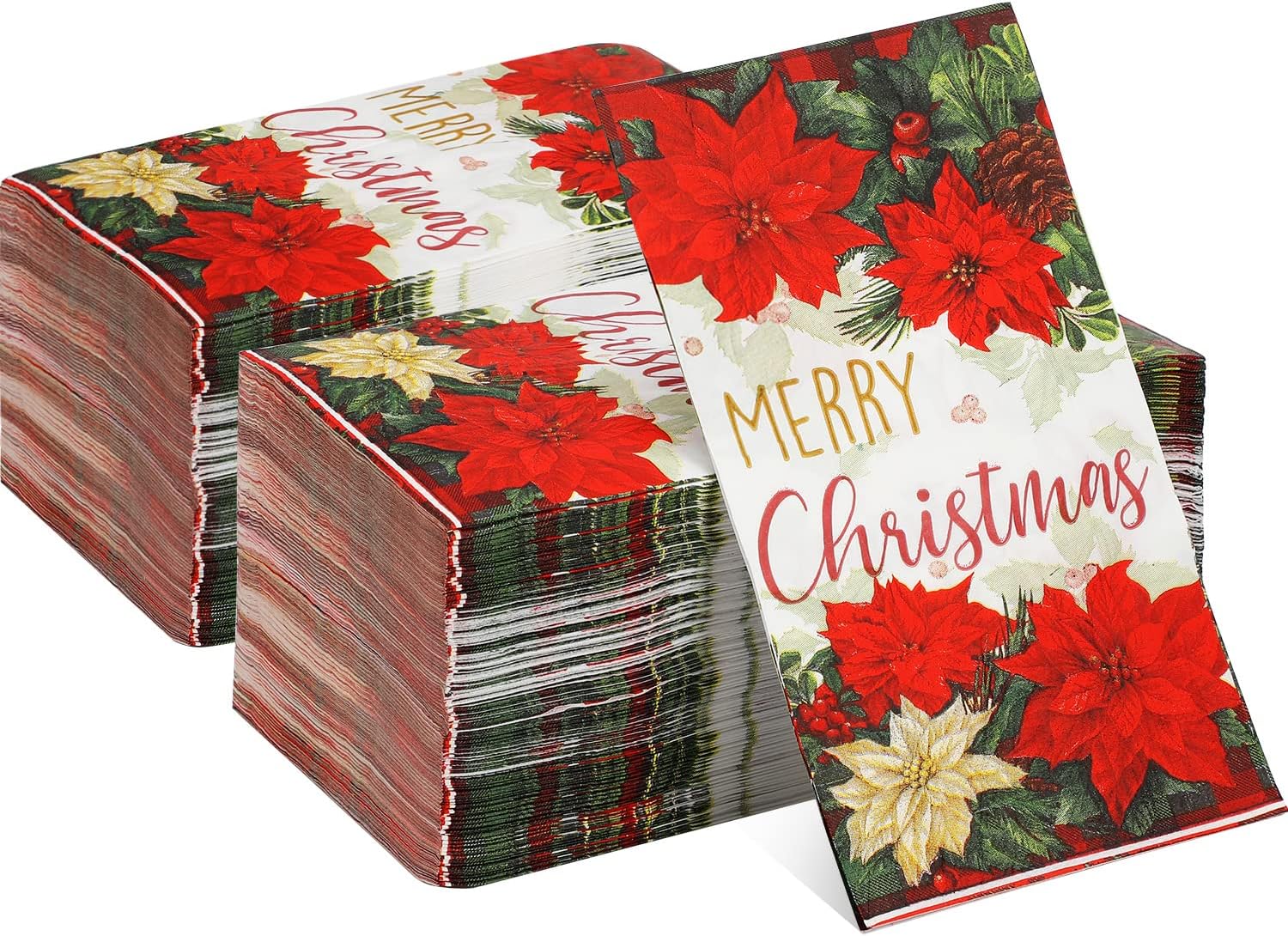Amazon.com | 200 Pcs Christmas Poinsettia Napkins Red Green Buffalo ...