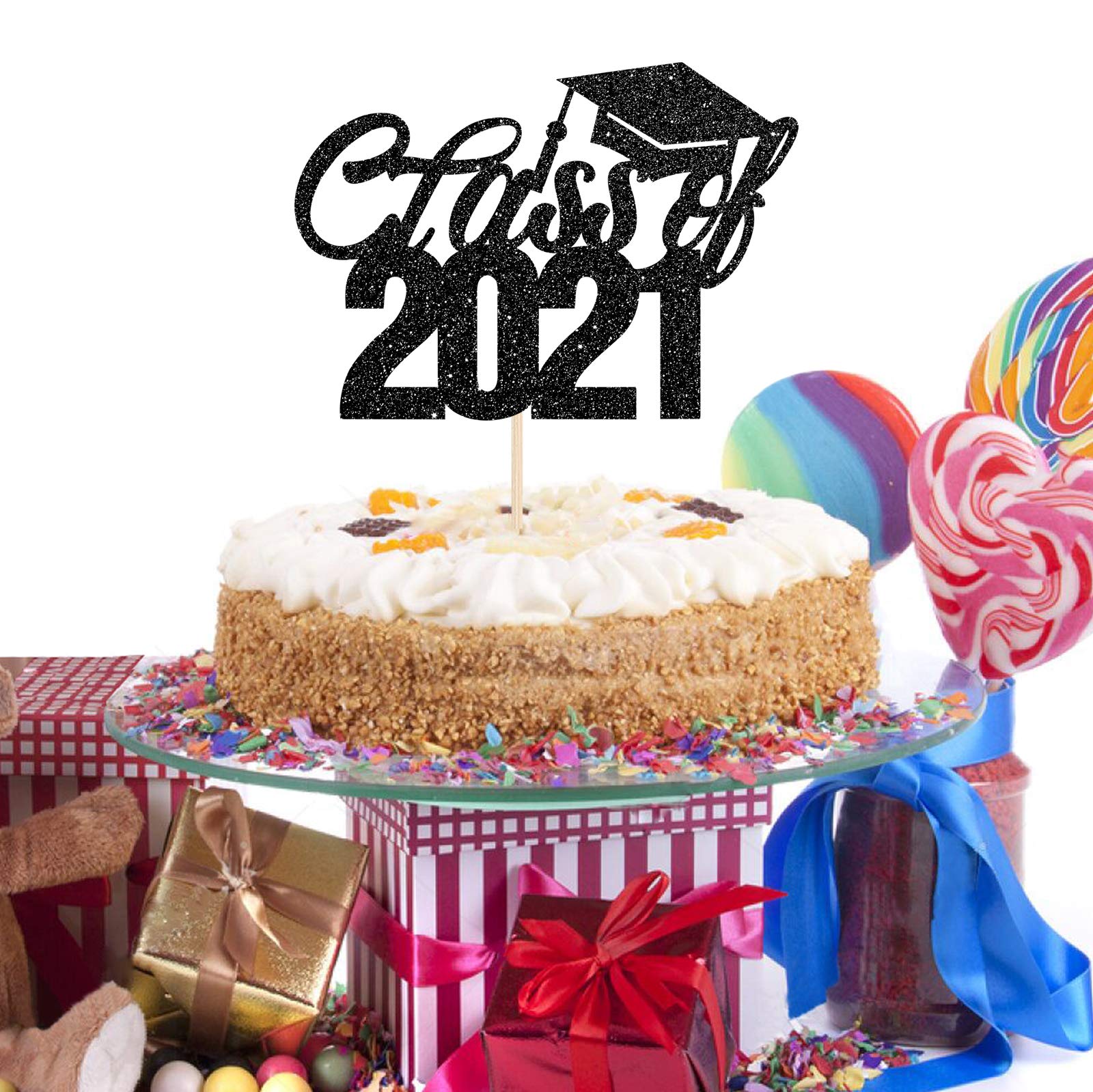 Black Glitter Class of 2021 Cake Topper - 2021 Graduation Party ...