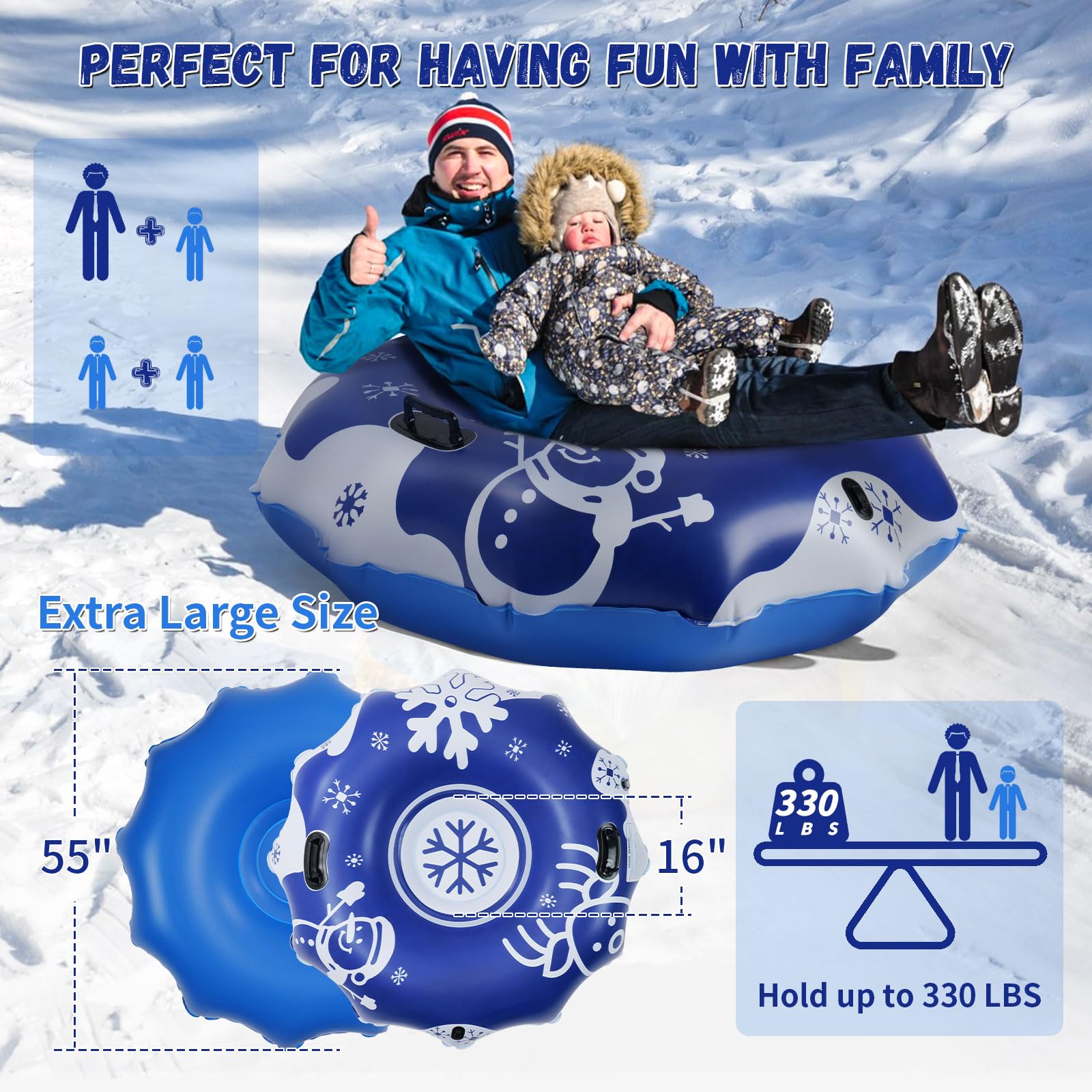 Snapklik.com : COVACURE 55" Snow Sled Extra Large Snow Tube - Thickened ...