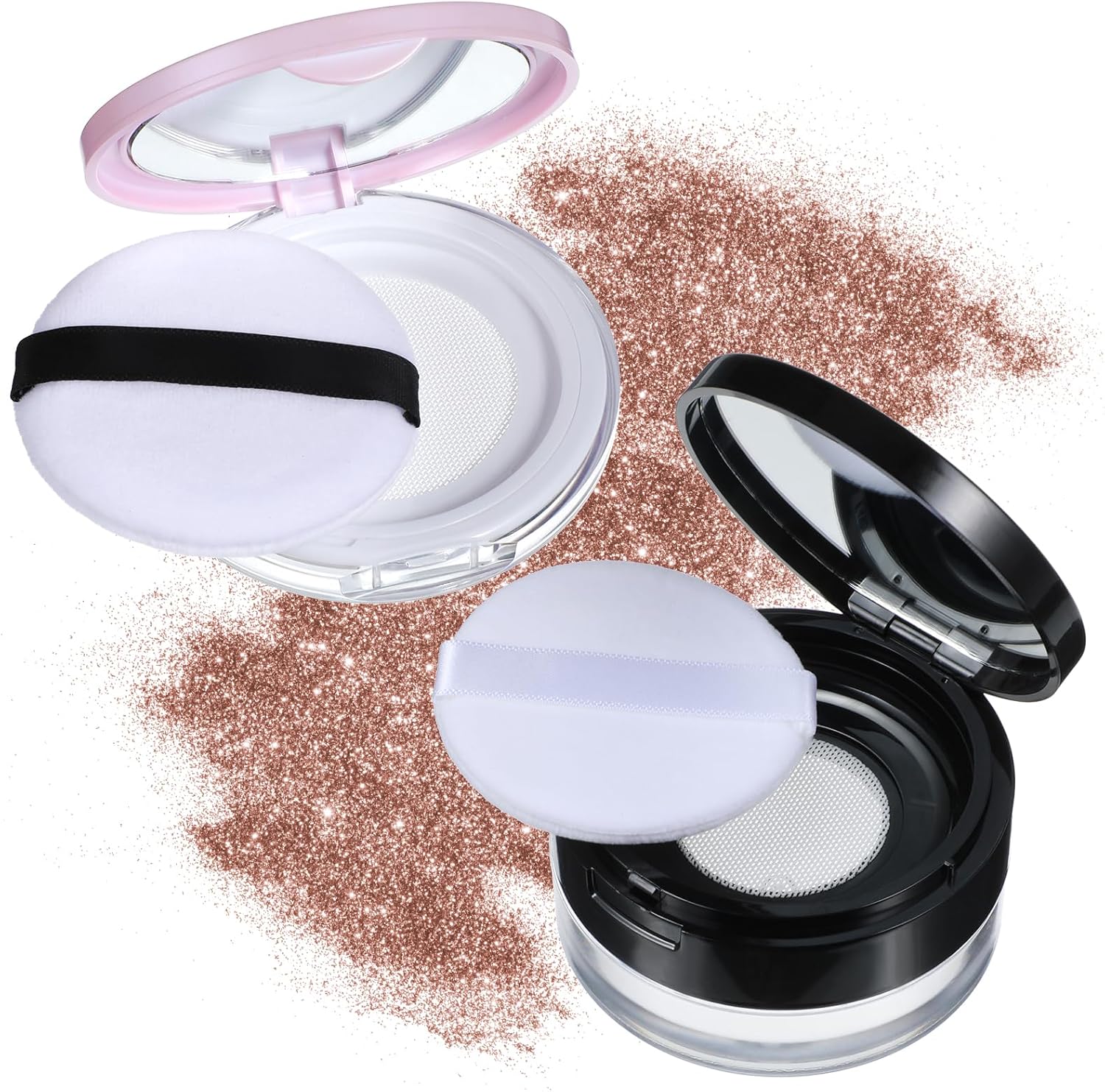 Amazon.com: 2 Pcs Travel Loose Powder Puff and Container with Mirror ...
