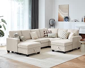 Amazon.com: CHIC HOUSE Modular Sectional Couch| Corduroy L Shaped Sleeper Sofa, U-Shape Sofa Bed ...