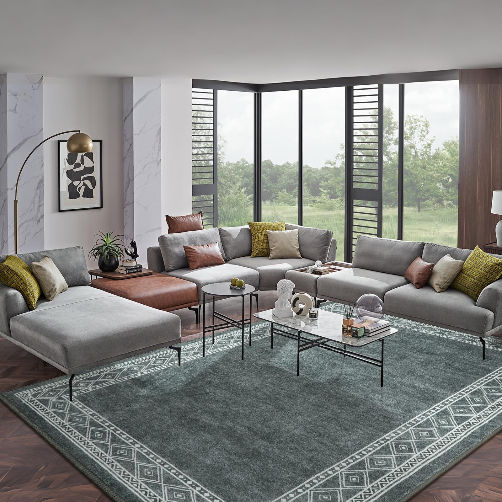 Lahome Modern Bordered Washable Rug 8x10, Non-Slip Soft Bedroom Rugs ...