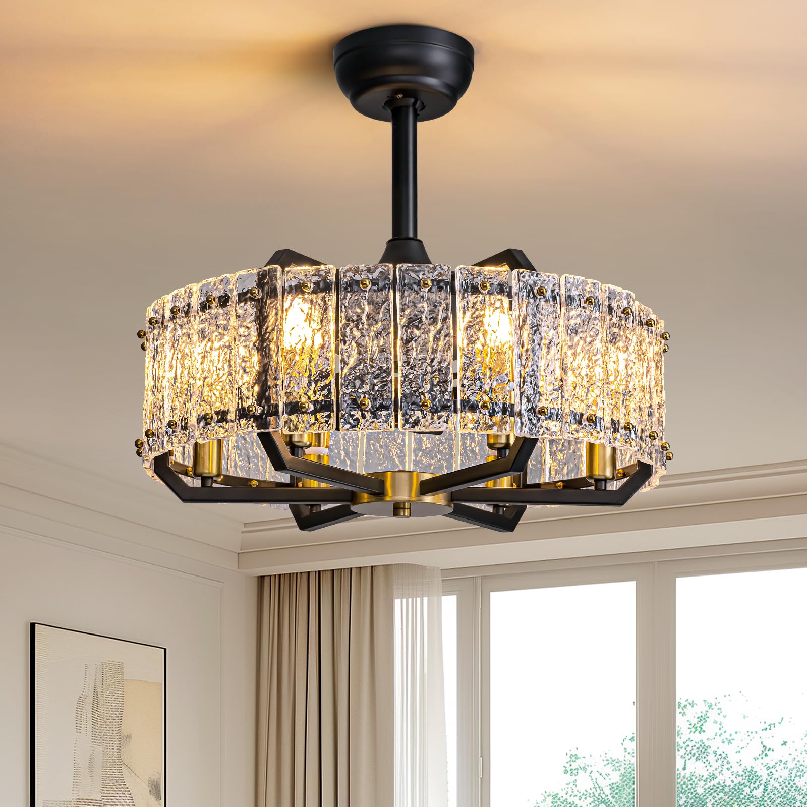 CROSSIO 20" Modern Chandelier Ceiling Fans with Lights and Remote ...