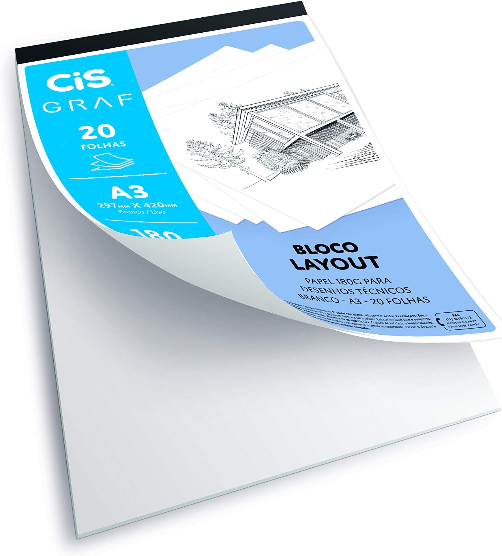 Bloco de Papel Layout A3 180G 20 folhas, CIS, branco | Amazon.com.br