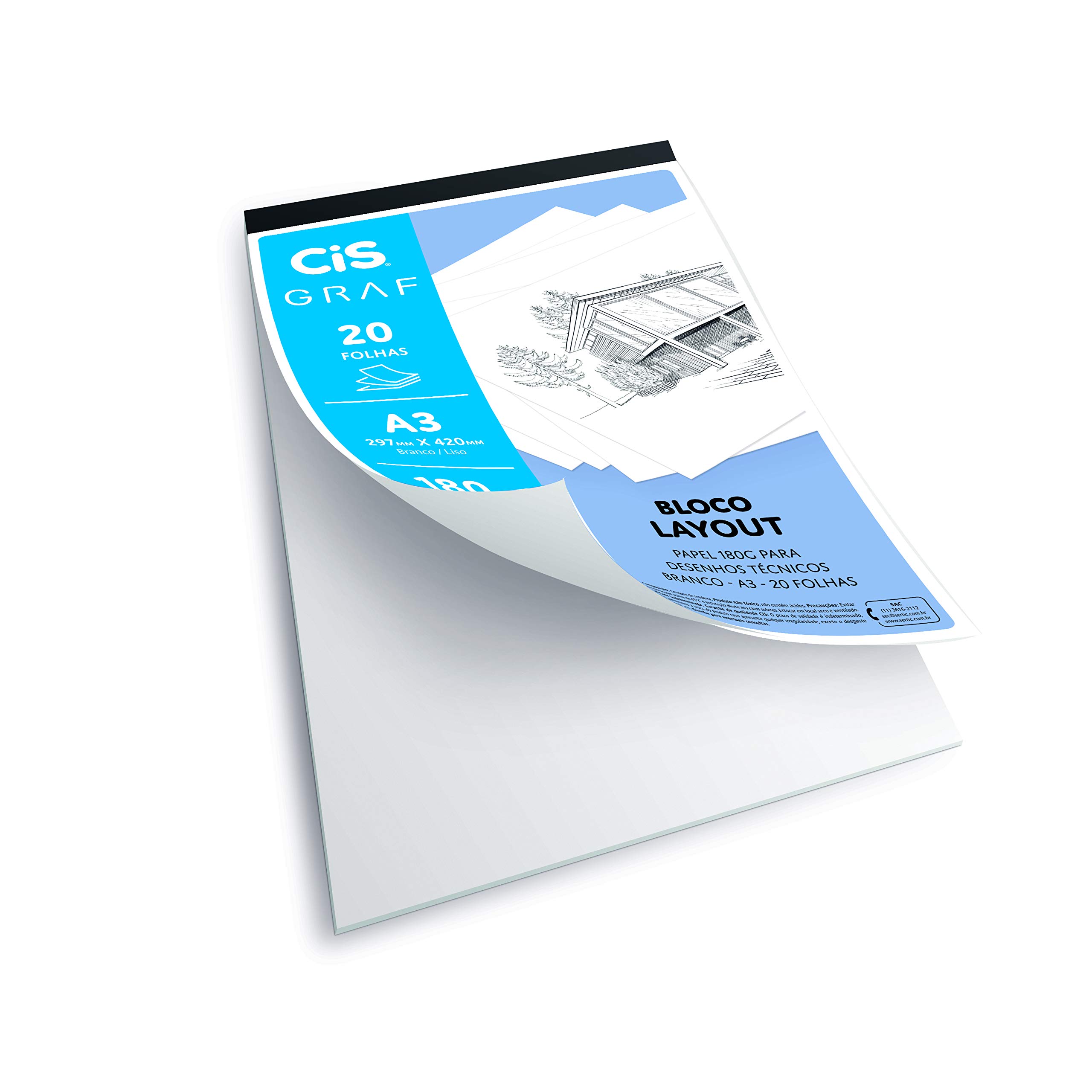 Bloco de Papel Layout A3 180G 20 folhas, CIS, branco | Amazon.com.br
