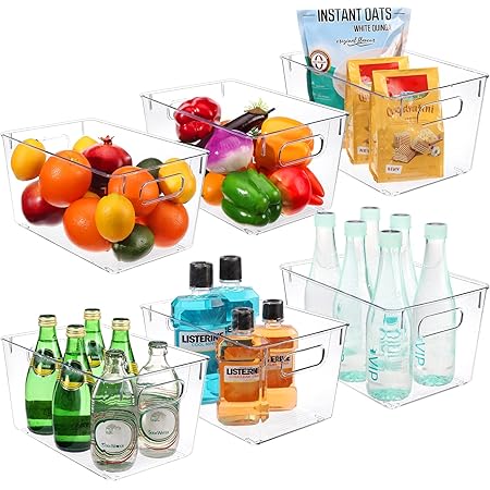 Amazon.com: Vtopmart 6 PCS Clear Plastic Storage Bins, Pantry Organizer Containers with Handle ...