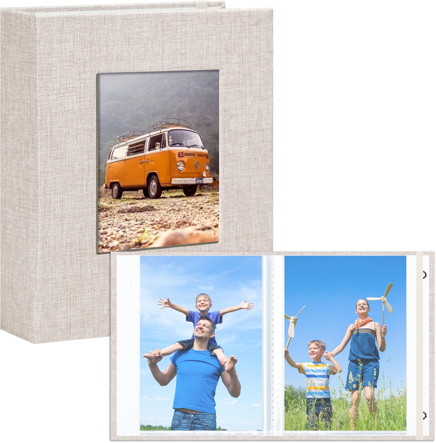 Amazon.com: elfonsol Small Photo Album 4x6-2 Pack, Clear Pages, Linen ...