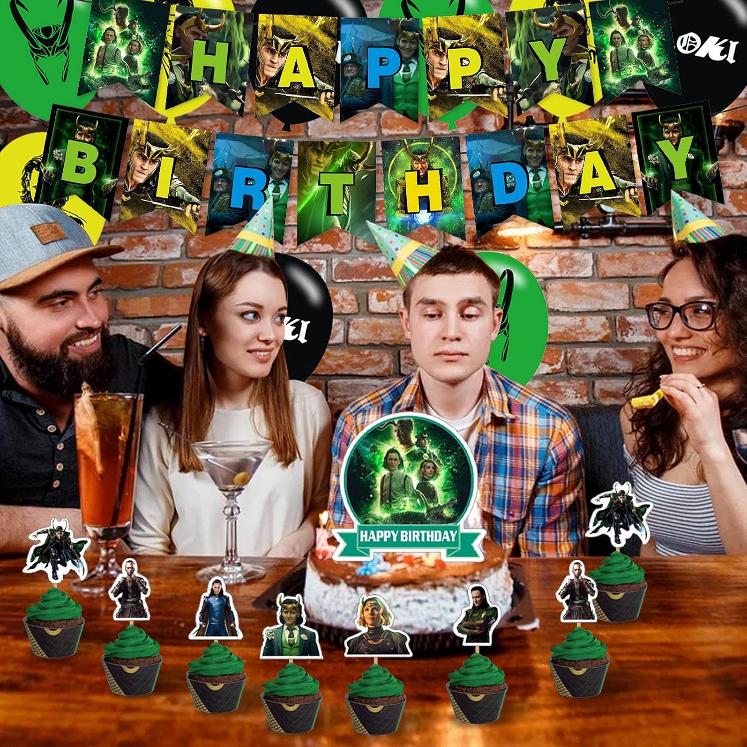 Loki Party Supplies Set with Birthday Banner, Cake & Cupcake Toppers ...