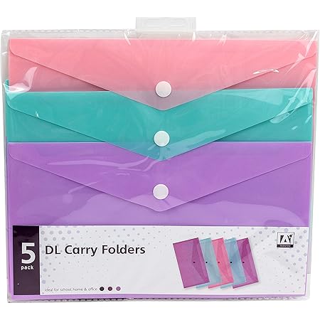 Plastic Carry Folders with Snap Closure - DL Booklet - Assorted Pastel ...