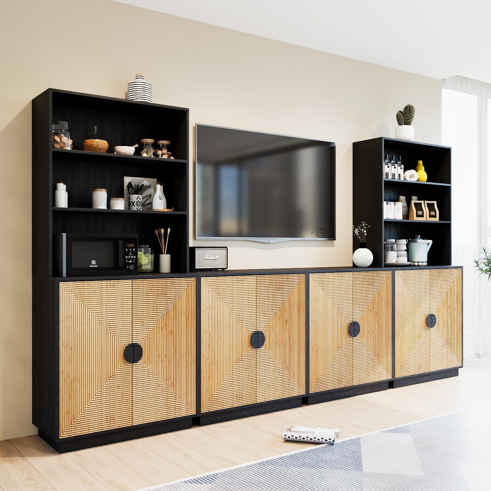 Amazon.com - Lyromix 3 Pieces Sideboard and Pantry Set with Storage ...