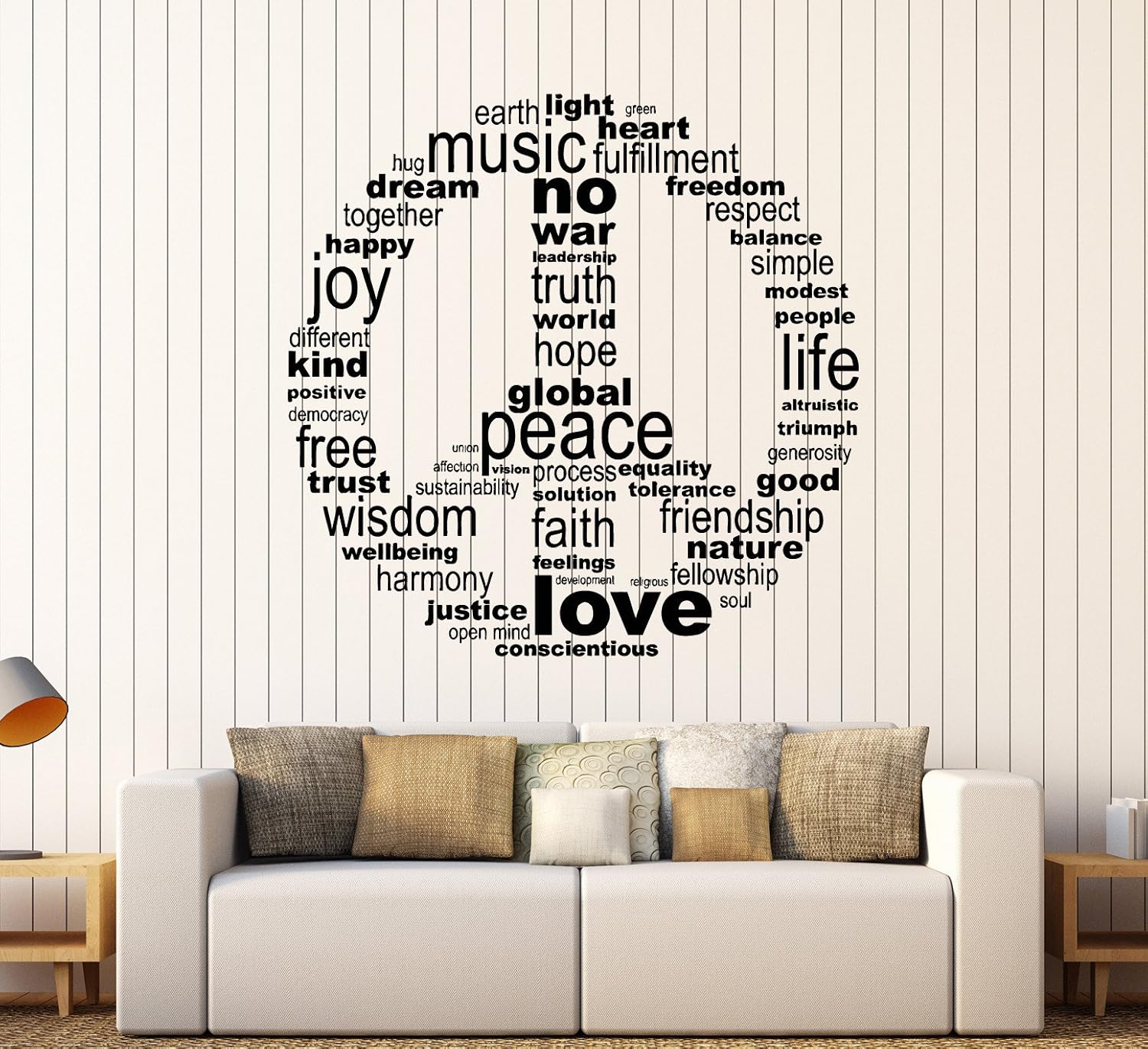 Amazon.com: Large Vinyl Wall Decal Hippie Symbol Words Love Music ...
