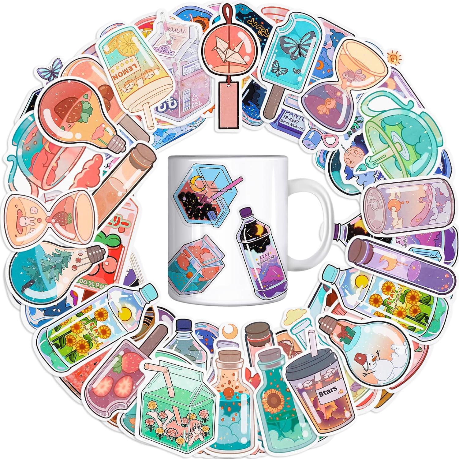 Amazon.com: 100 Pack Cute Kawaii Boba Beverage Drink Stickers ...