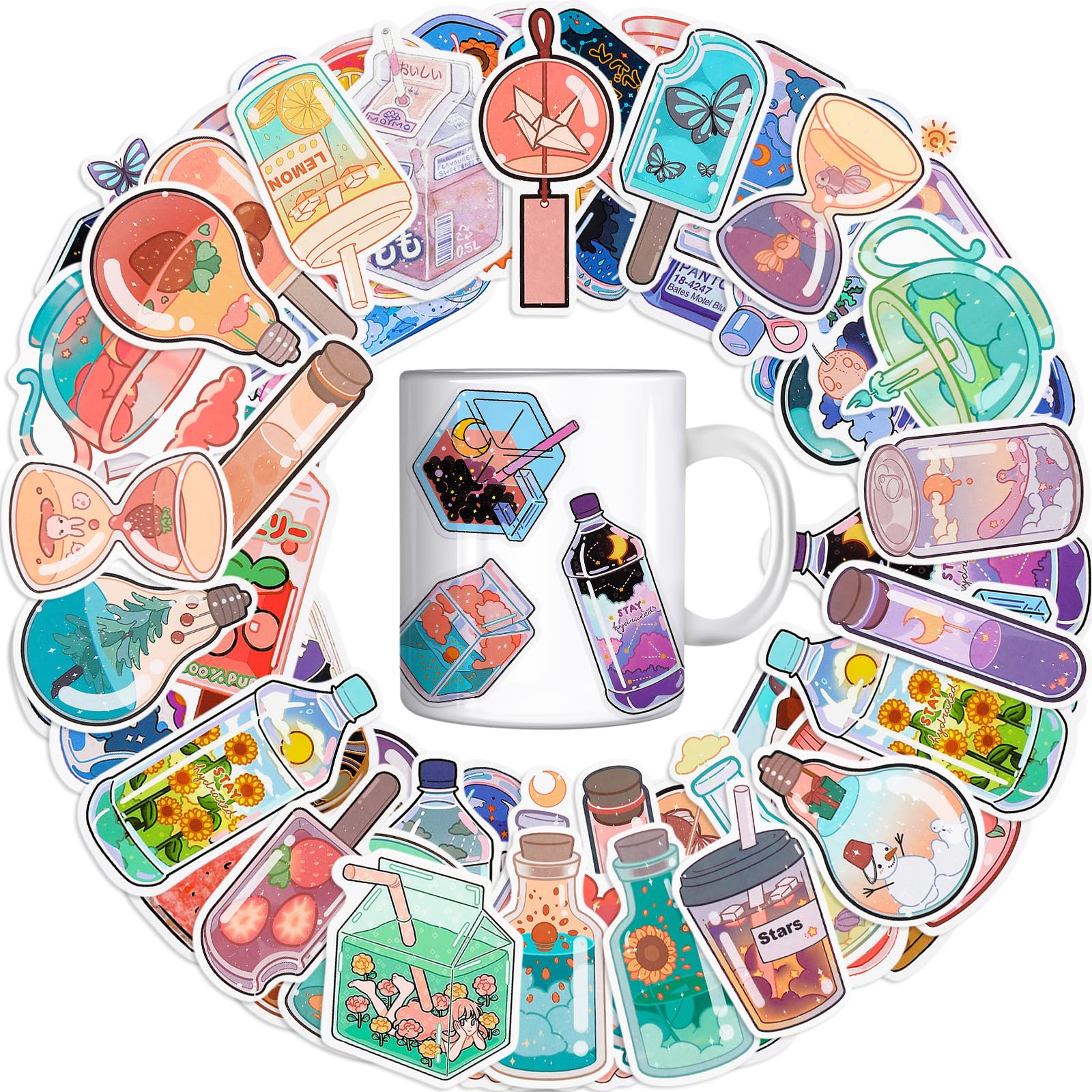 100 Pack Cute Kawaii Boba Beverage Drink Stickers Aesthetic Waterproof ...