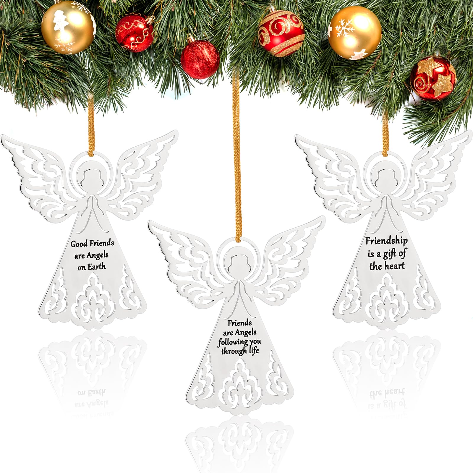 Amazon.com: Suzile 3 Pcs Angel Friendship Christmas Ornaments Metal ...