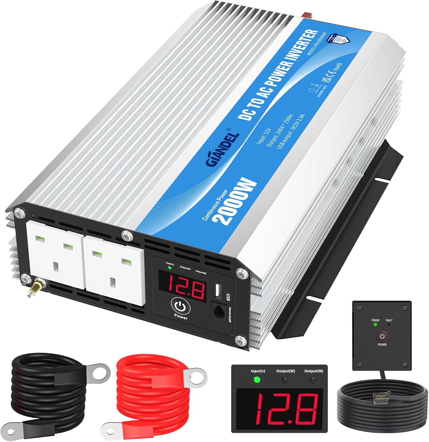 GIANDEL Car Power Inverter 2000W DC 12V to AC 240V 230V Modified Sine ...
