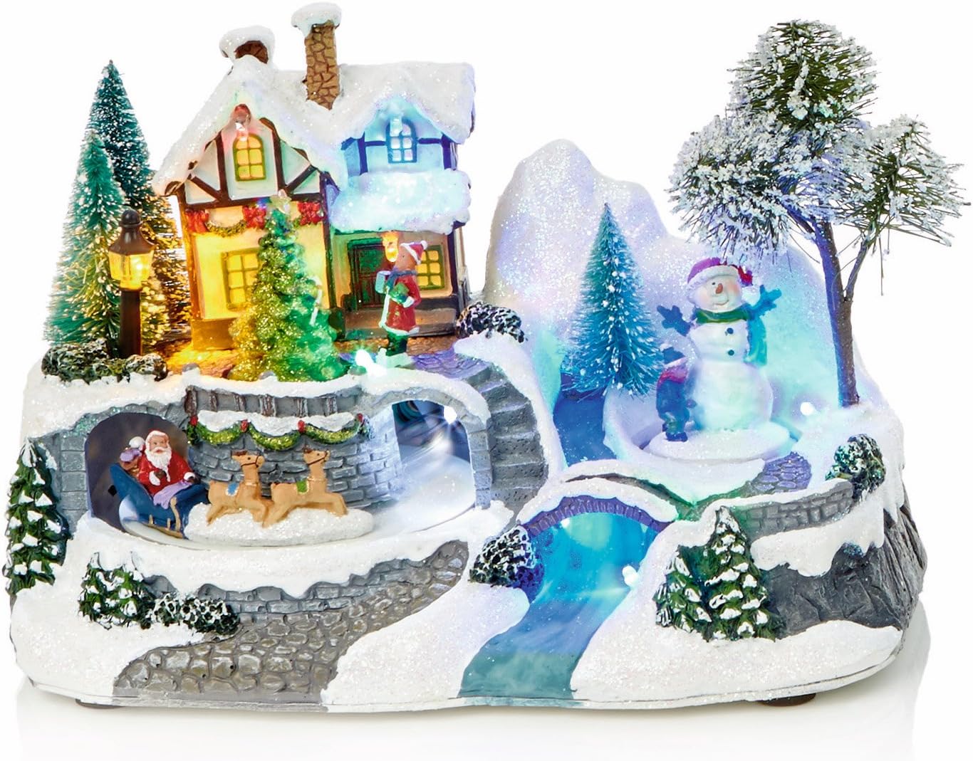 Large LED Light Up Christmas Animated Traditional Village Snow Scene ...