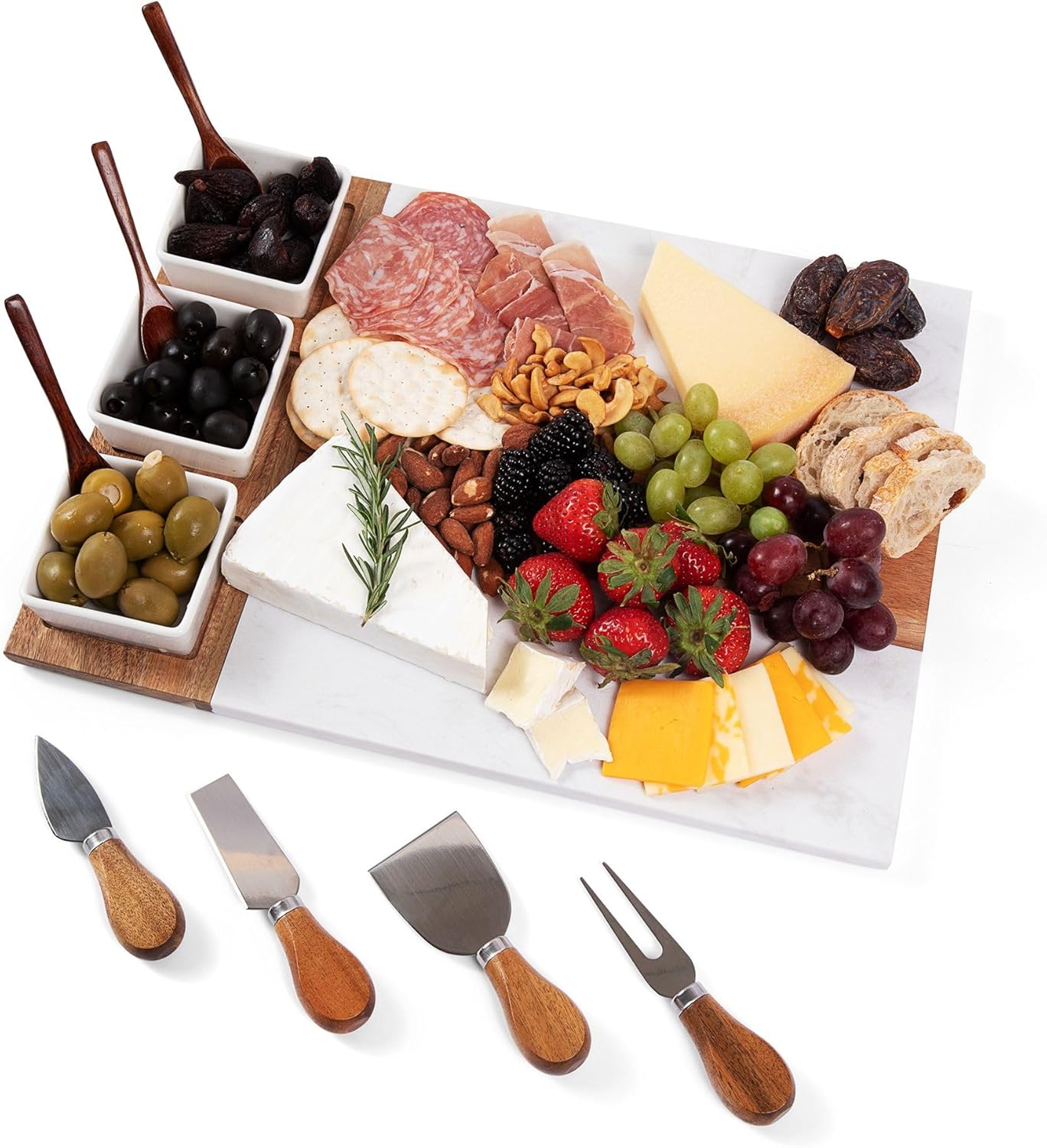 Amazon.com: Acacia Wood and Marble Charcuterie Board Set - 11 Piece ...