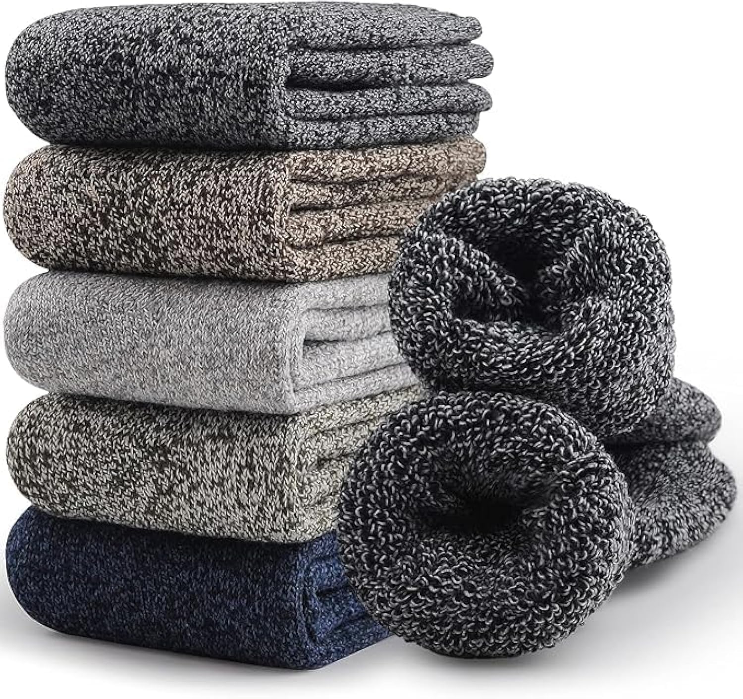 Ybaier 5 Pairs Merino Wool Socks for Men, Thick Winter Wool Hiking ...