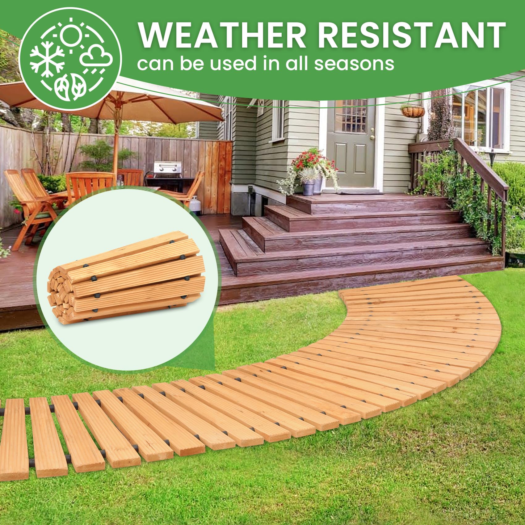 Snapklik.com : Wooden Garden Pathway 6ft Curved Roll Out Wooden Pathway ...