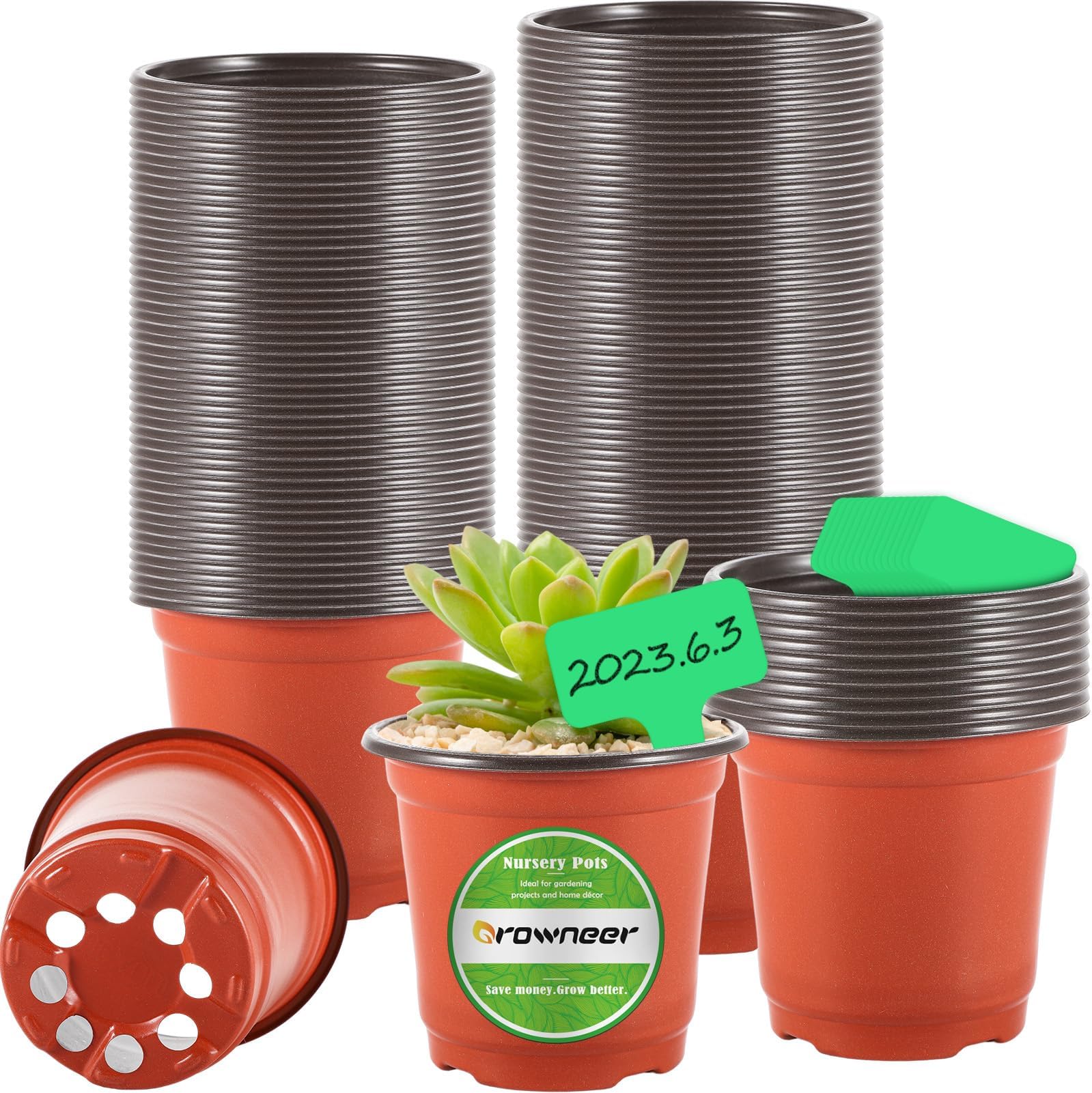 Cymax 100 Pack 10cm Plants Nursery Pots,Reusable Plant Seeding Plastic ...