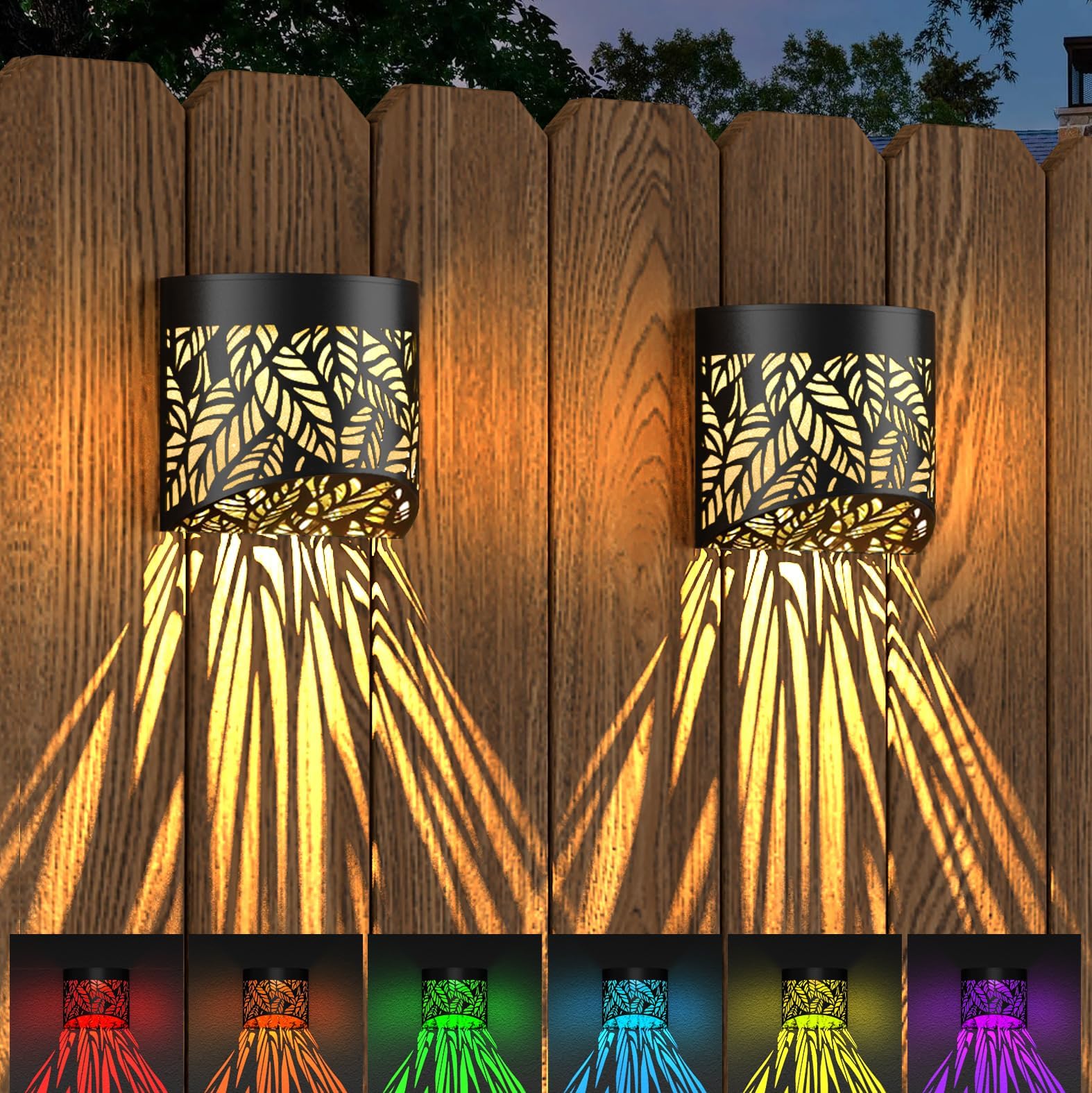 gardencave 4 Pack Solar Fence Lights Solar Outdoor Wall Lights Metal ...