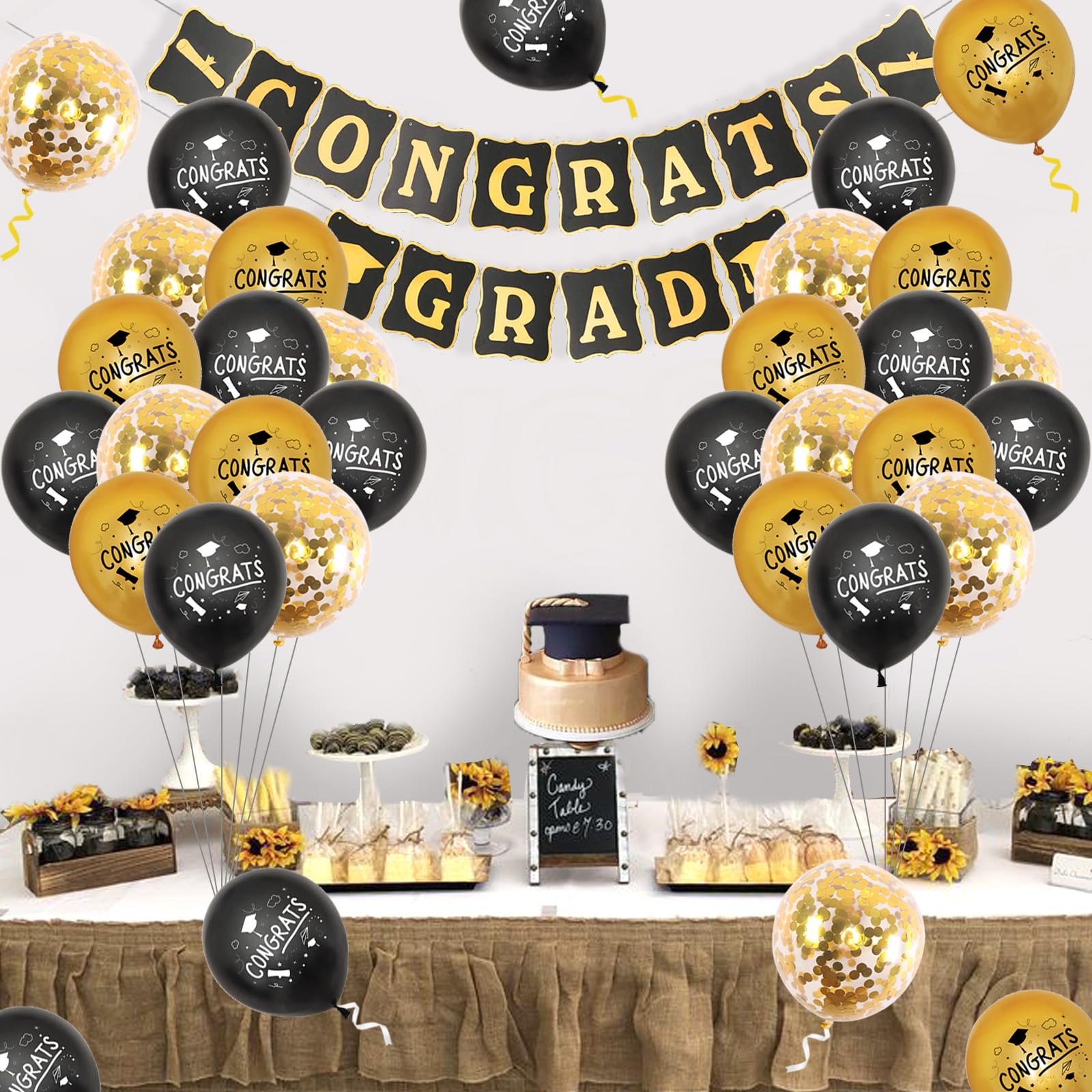 Sursurprise Graduation Decorations 2024 Black Gold, Congrats Grad ...