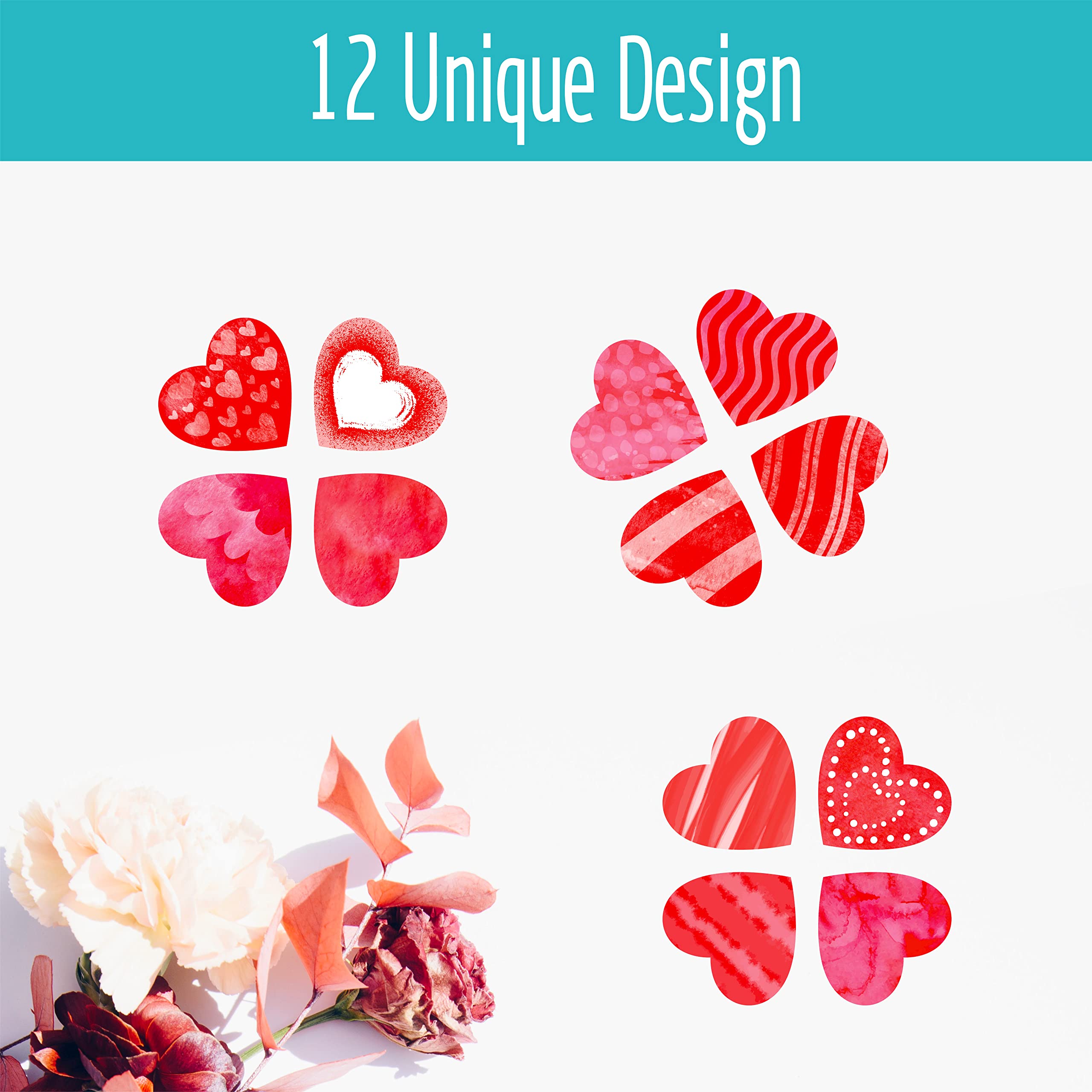 Snapklik.com : 1200 PCS Red Heart-Shaped Sticker, 12 Designs Self ...