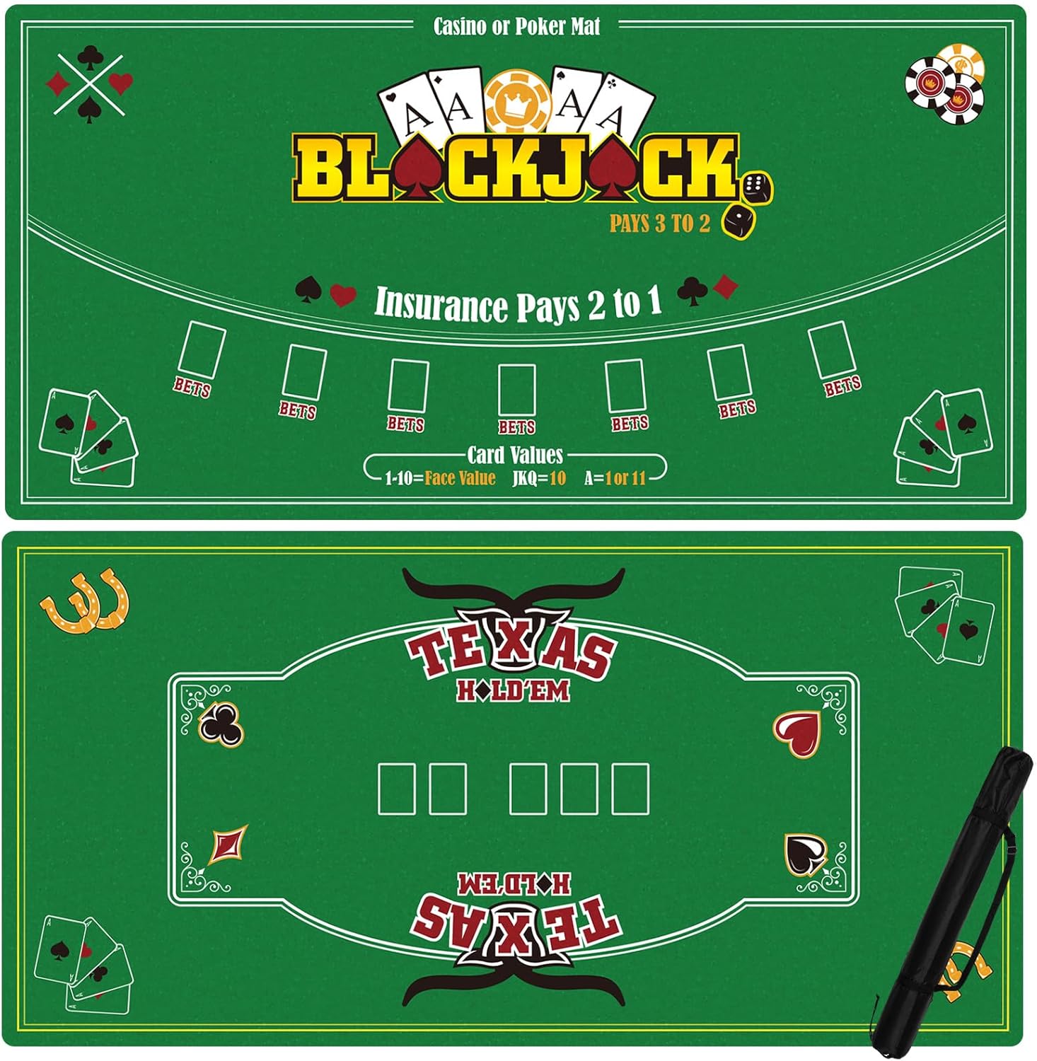 Amazon.com: Zomiboo Double Sided Rubber Poker Blackjack Mat 71 x 36 ...