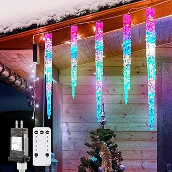 Icicle Lights Outdoor 29.42Ft with Remote, 20 Tubes 100 LED Icicle ...