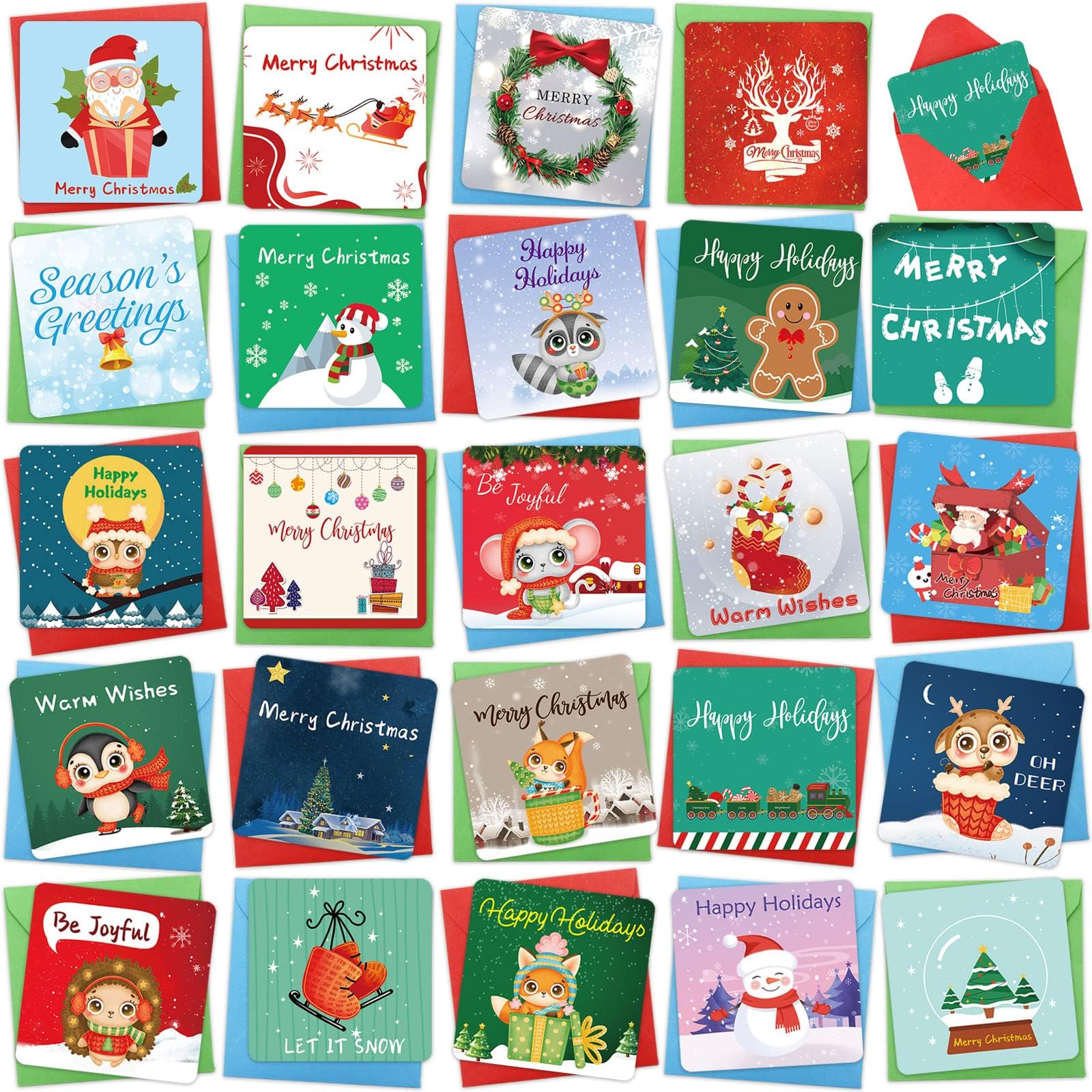 Amazon.com : 24 Pack Mini Christmas Greeting Cards & Envelopes, Cute ...