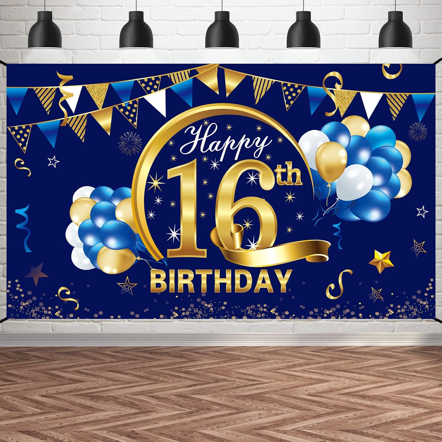 Amazon.com : Kauayurk Blue Gold 16th Birthday Banner Decorations - Blue ...