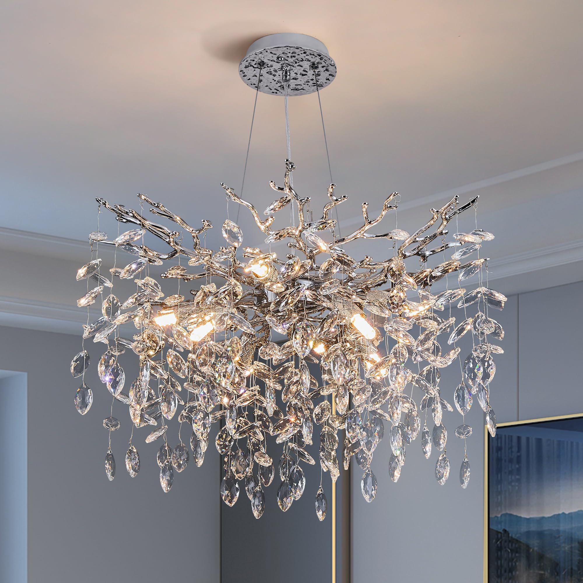 Amazon.com: Modern Tree Branch Crystal Chandelier Luxury Silver Crystal Pendant Lighting 23.6 ...