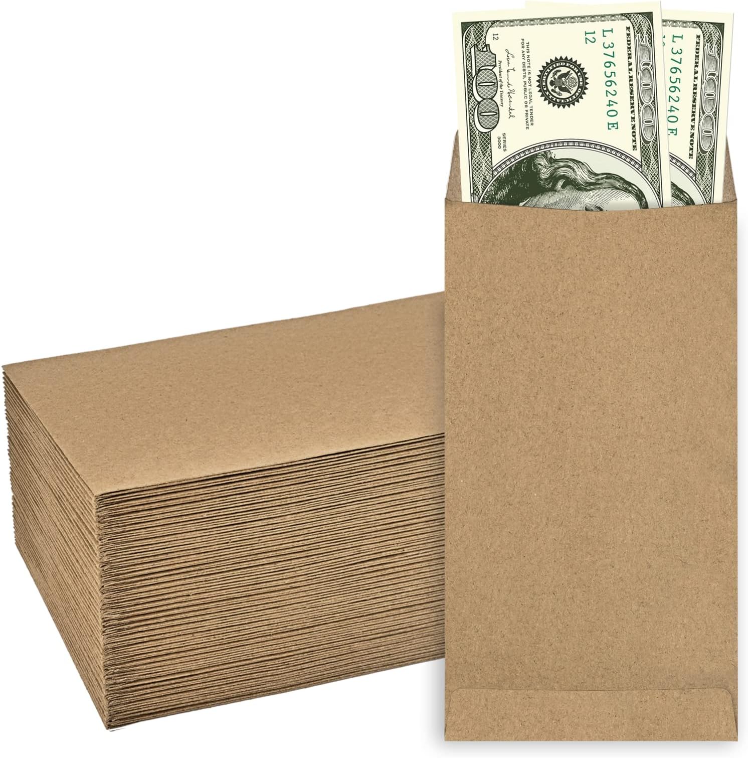 Amazon.com : ACSTEP 100 PACK Brown Cash Envelopes 3 1/2 x 6 1/2 for ...