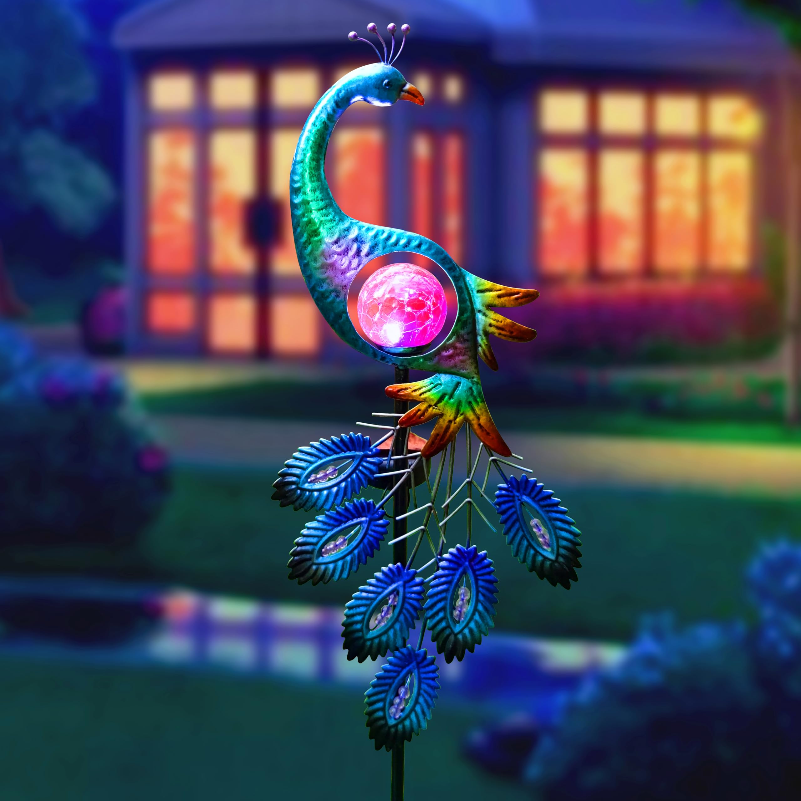 Qobumy 39 Inch Metal Peacock Solar Lights Garden Stake for Outdoor ...