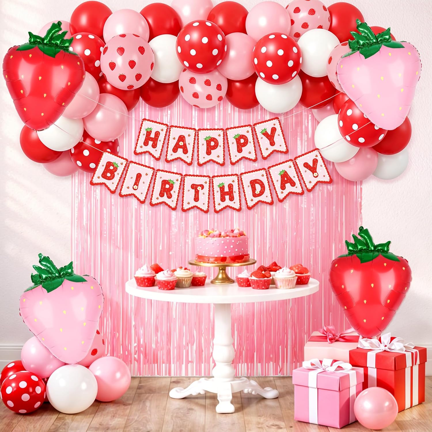 Amazon.com: Kriyokiaa Strawberry Shortcake Birthday Decorations 58 PCS ...
