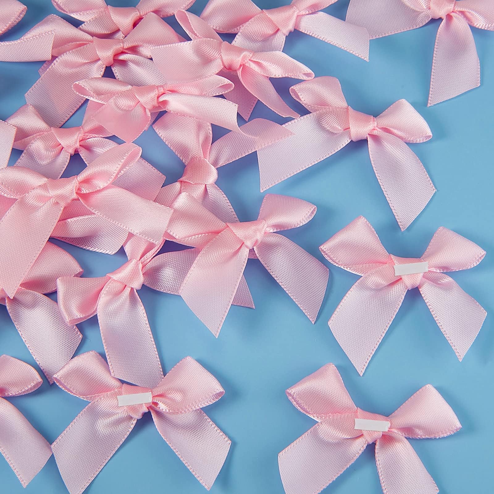AOZUO 100 Pieces Tiny Bows, Mini Pink Bows DIY Satin Fabric Bow Gift ...