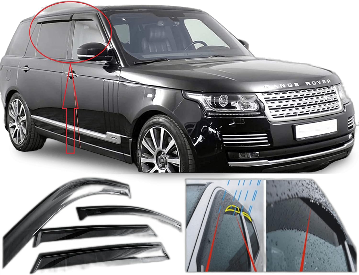 AC WOW 4x Rain Wind Deflectors for Range Rover VOGUE (L405) 2012 2013 ...