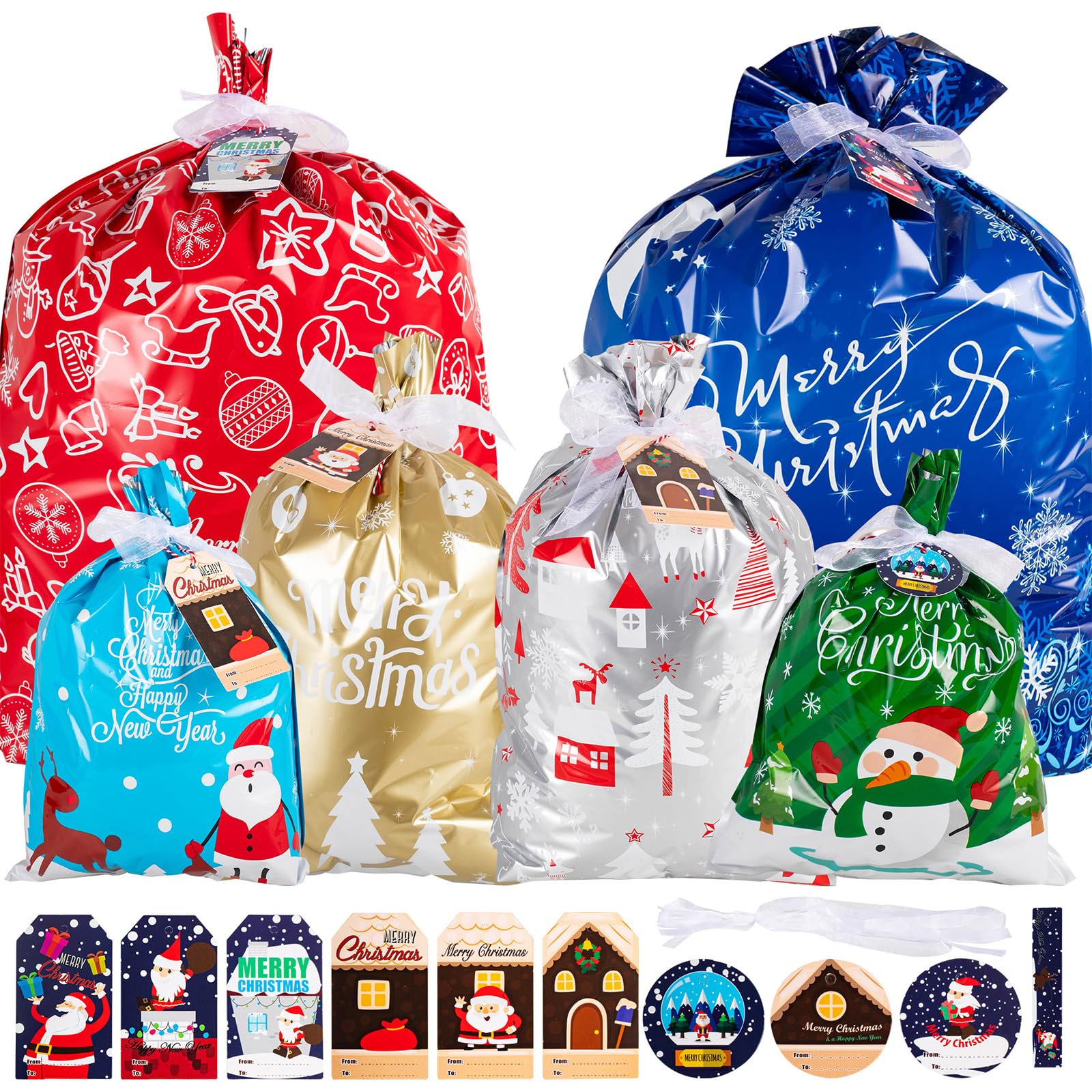 12pcs Christmas Wrapping Gift Bags Assorted Sizes Multipack Extra Large ...