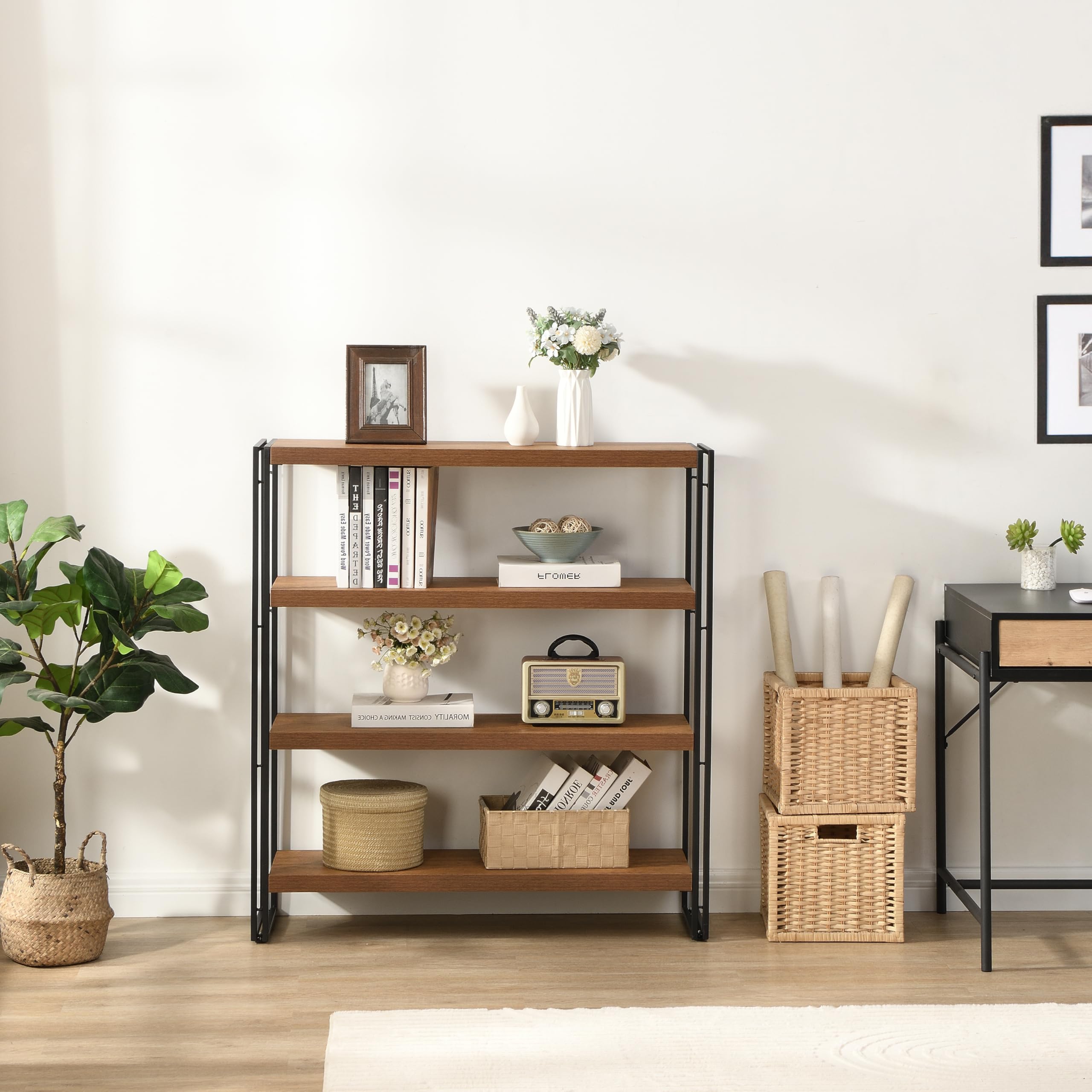 Snapklik.com : FIVEGIVEN 4 Tier Bookshelf Rustic Industrial Bookcase