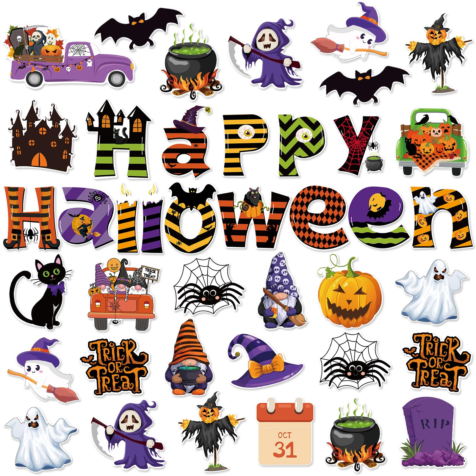 Amazon.com: 52 Pcs Halloween Cutouts, Gnomes Pumpkin Spider Bat Ghost ...
