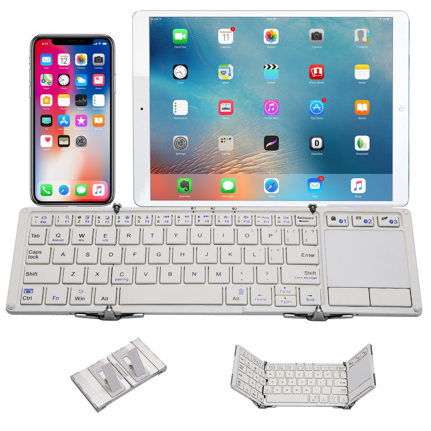 Tri-Folding Bluetooth Keyboard for iPad Tablet, Raydem Portable Mini ...