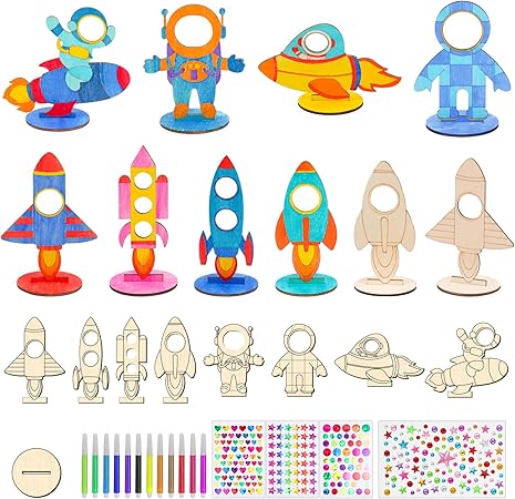Amazon.com: BAPHILE 24 Pcs Rocket Space Wooden Craft Kit Rocket for ...