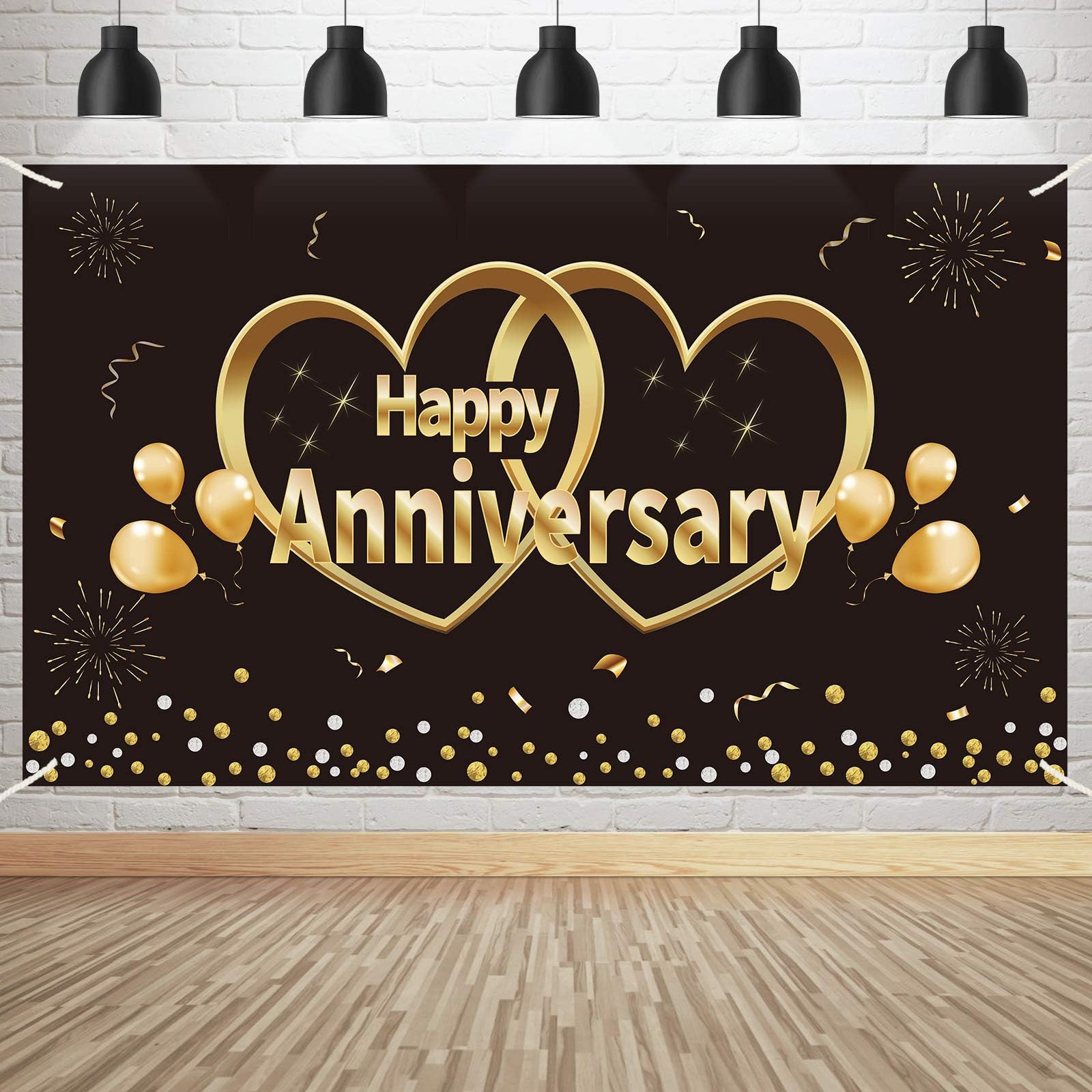 Amazon.com : Happy Anniversary Banner Backdrop Glitter Heart Wedding ...