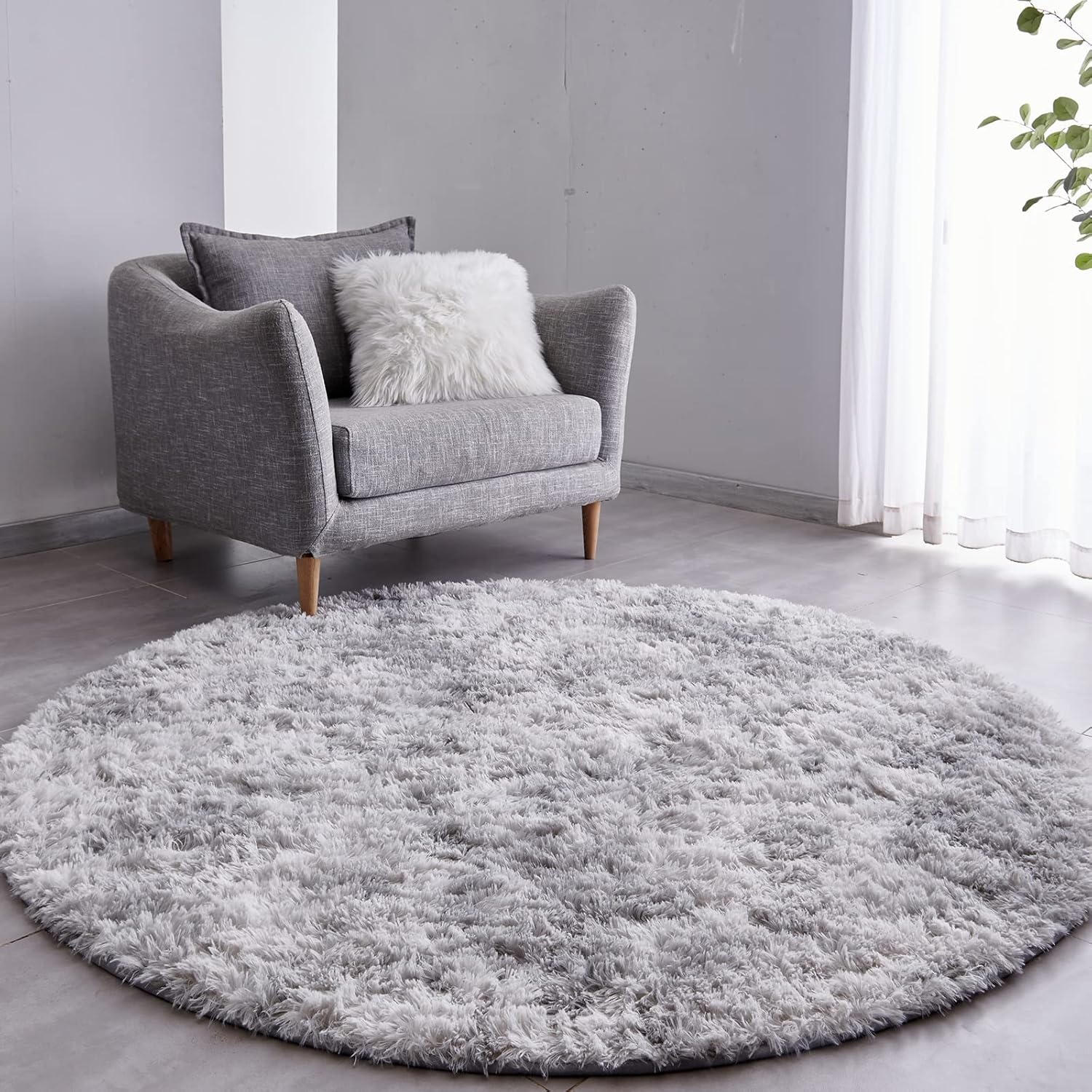 Amazon.de: VOFUSHON Teppich Rund 100 cm Hellgrau Waschbar Rutschfester ...
